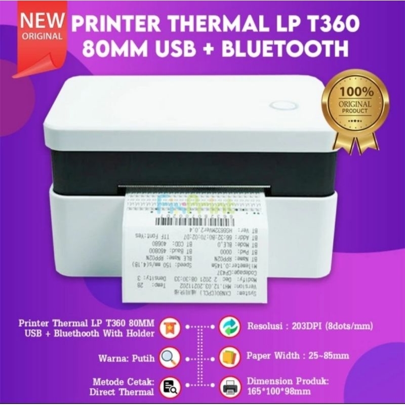 Jual Printer Barcode Thermal Label Resi Iware LP-T360 USB Bluetooth 80mm | Shopee Indonesia