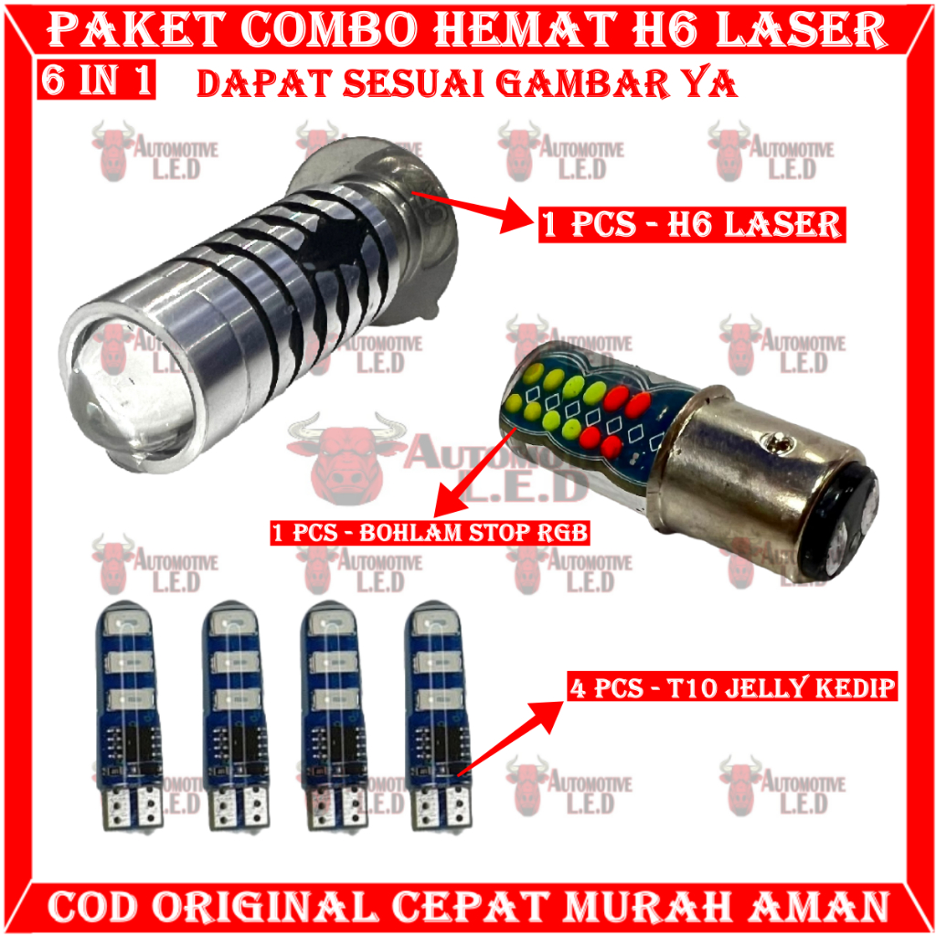 Jual ORIGINAL COMBO PAKET HEMAT LAMPU MOTOR LED H6 LASER BOHLAM STOP ...