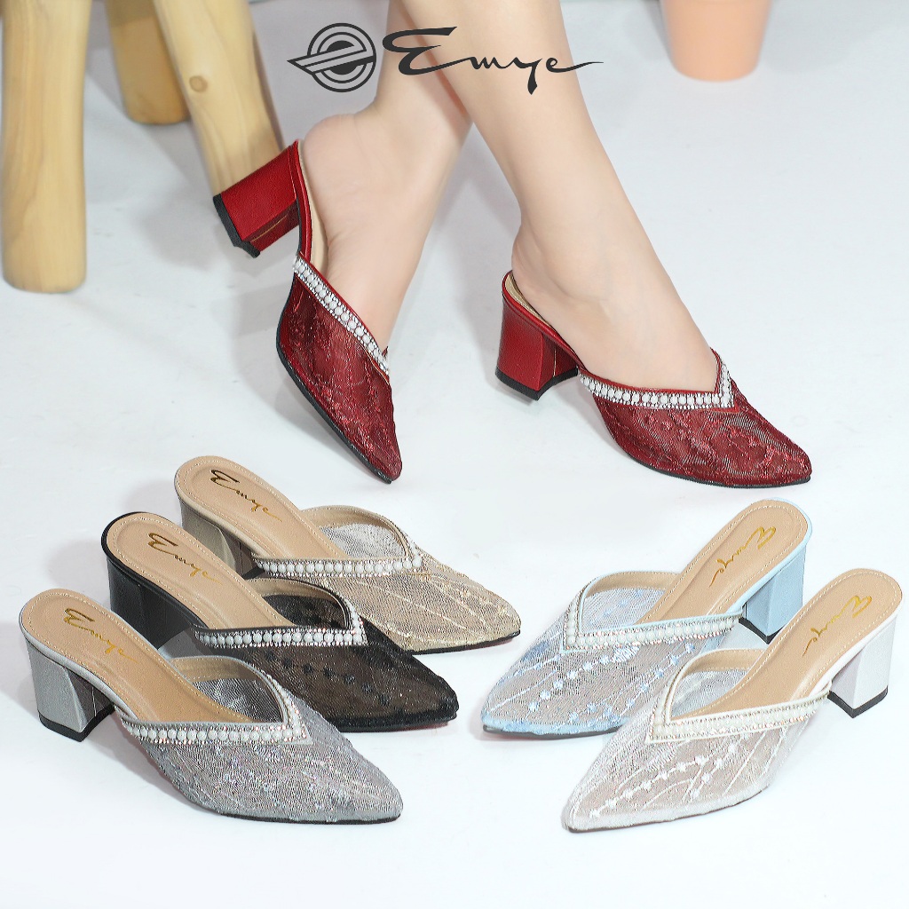 Jual Emye - Sandal Mules Pesta Wanita Brokat Payet Mutiara 7 cm ...