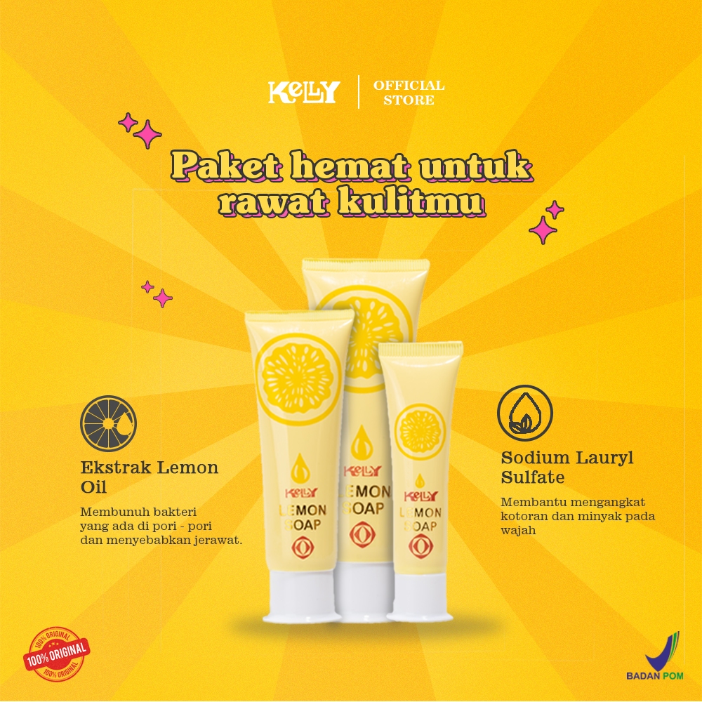 Jual Kelly Lemon Soap 75gr + Kelly Lemon Soap 25gr + Kelly Lemon Soap ...