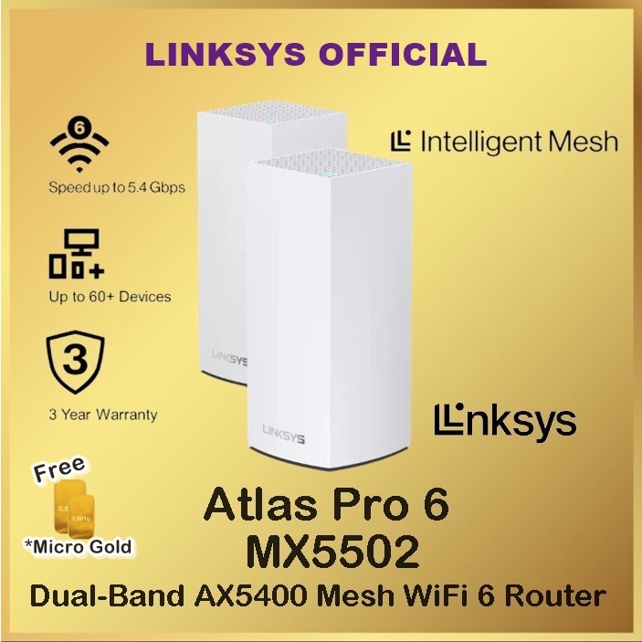 Jual Linksys MX5502 Atlas Pro 6 Wi-Fi 6 Dual-Band Mesh System ( 2 Pack ...