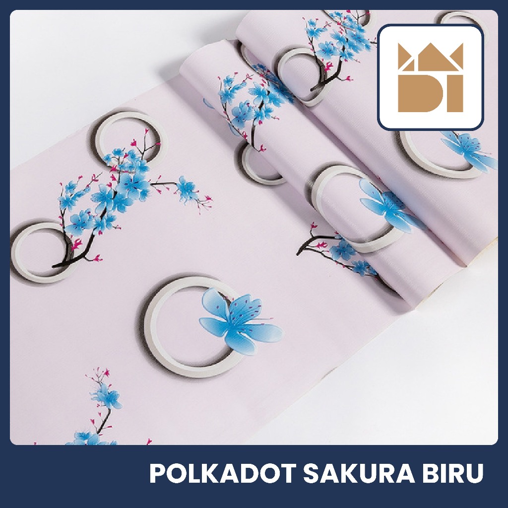 Jual WALLPAPER MOTIF POLKADOT BUNGA BIRU, WALLPAPER STIKER DINDING ...