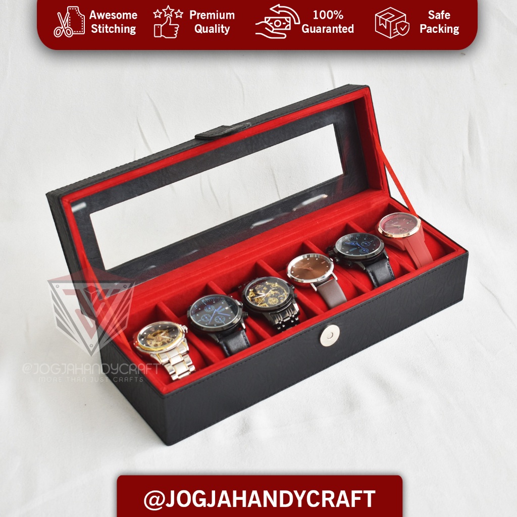 Jual Kotak Tempat Jam Tangan Hitam Dalam Merah | Shopee Indonesia
