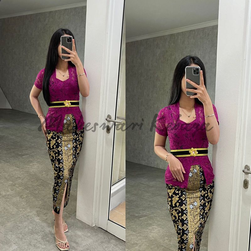 Jual Kebaya Bali Set/Kebaya Bali Lengan Pendek Magenta | Shopee Indonesia