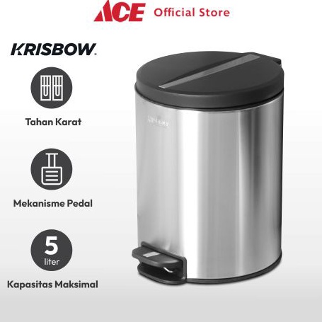 Jual Best Produk Ace Krisbow 5 Ltr Tempat Sampah Stainless Tong Sampah Pedal Dengan Inner Bucket ...