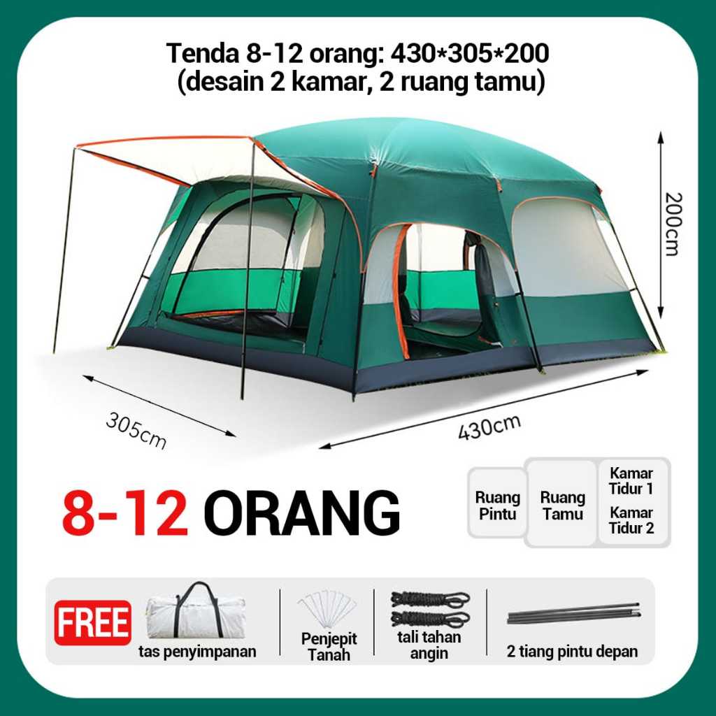 Jual 8-12 orang Tenda camping Tenda Tahan Air Lapisan Ganda Pertemuan ...
