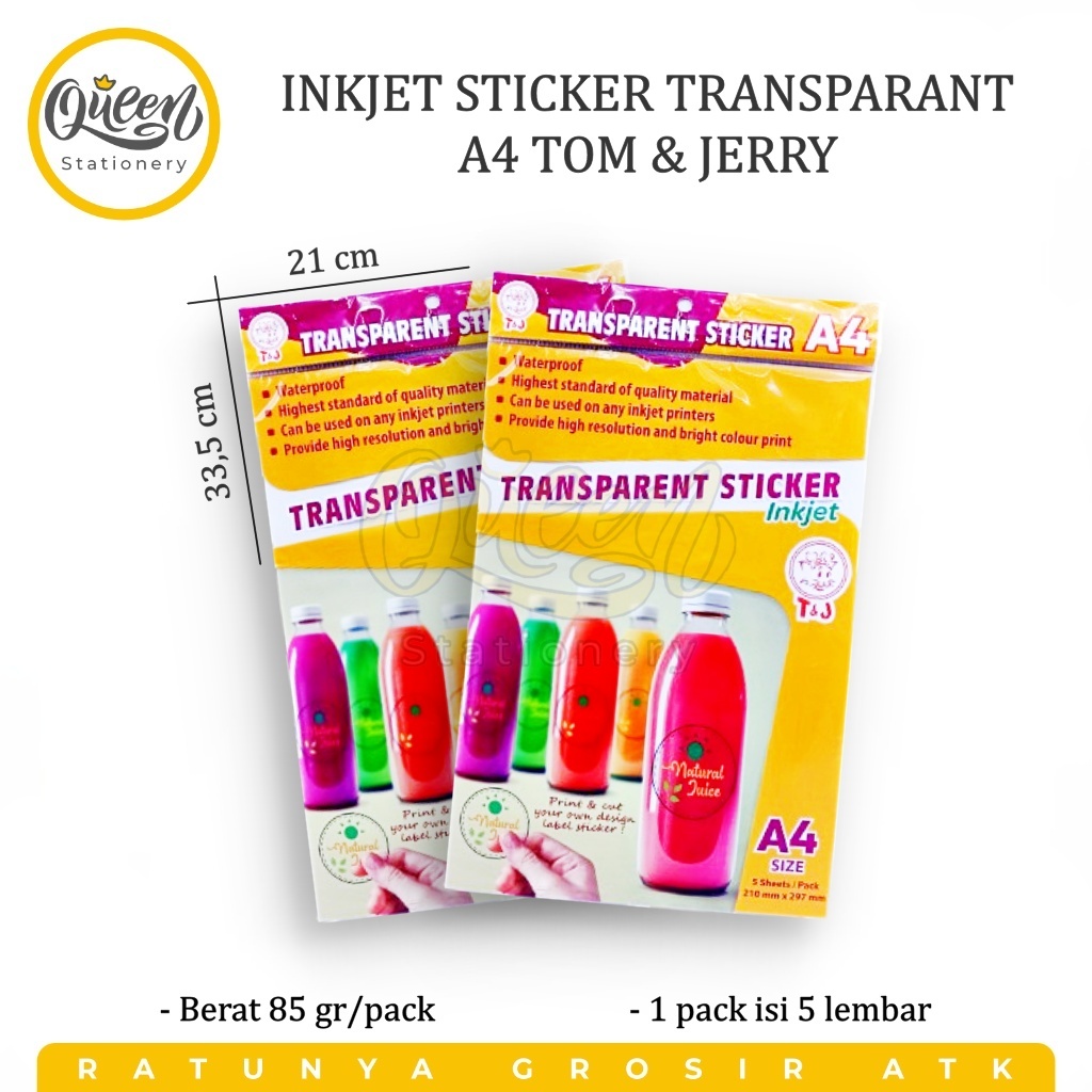 Jual 1 PACK INKJET STICKER TRANSPARANT A4 TOM & JERRY STIKER LABEL ...
