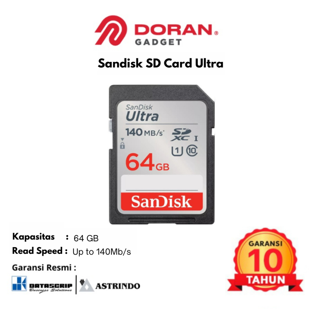 Jual Sandisk SD Card 64GB Ultra Memori Card 64 GB 140MBps Garansi Resmi 10 Tahun | Shopee Indonesia