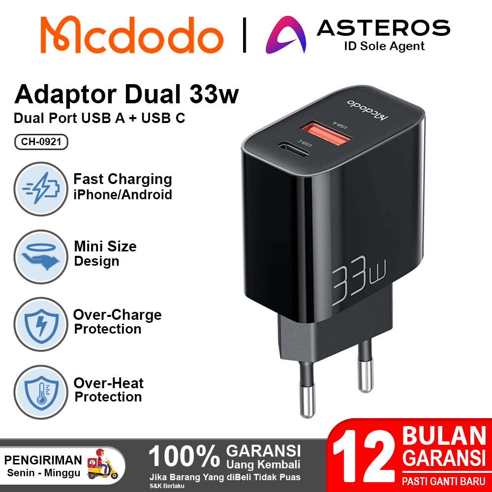 Jual MCDODO Kepala Charger 33w Quick Charge Type C + USB Fast Charging ...