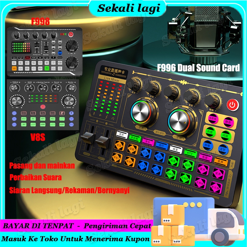 Jual V8S+F996+F998 Headphone Berkabel 3M SoundCard set Bluetooth Audio Usb External/Double live ...