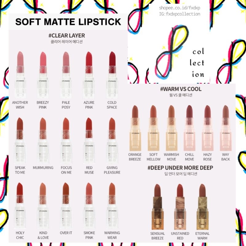 Jual 3CE Soft Matte Lipstick 3.5g ( 26 Color ) including Clear Layer ...