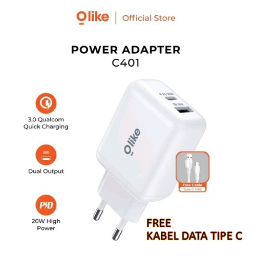 Jual OLIKE C401 Adapter Charger Dual Port USB C + USB A Fast Charging ...