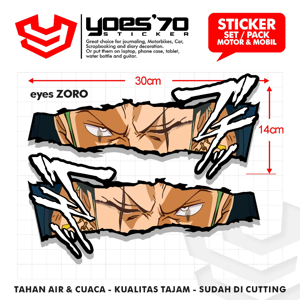 Jual Sticker set kiri kanan mata anime Zoro 30 cm | Shopee Indonesia