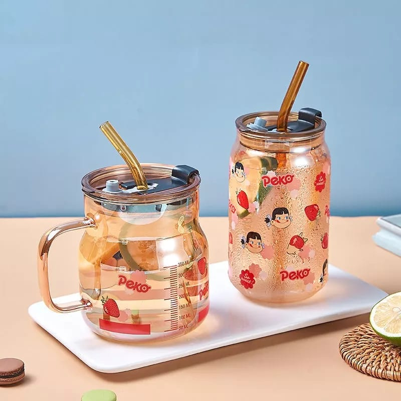 Jual TUMBLER GELAS KACA MOTIF GAMBAR LUCU GLASS STROW WARE CUP BOTTLE GLASS MUG GELAS MINUM KACA ...