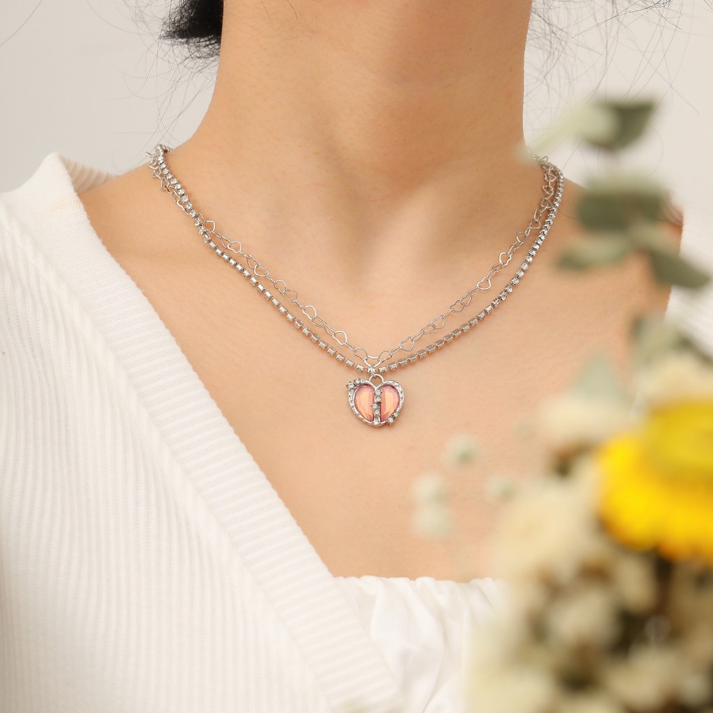 Jual RIANA - Necklace Kalung Alloy Wanita Double Layer Silver rantai ...