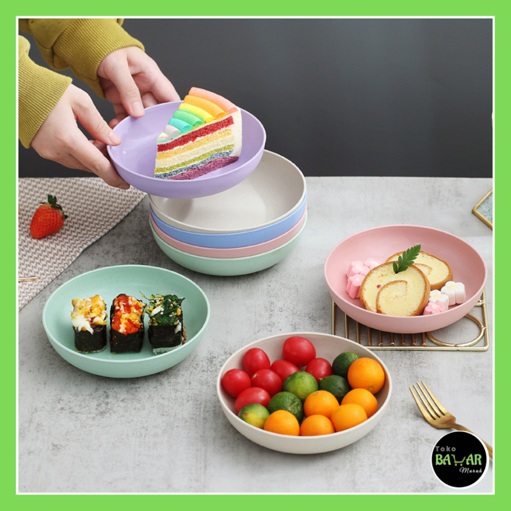 Jual Piring Bulat Plastik Jerami Gandum / Piring Bulat Kue Makan Snack ...