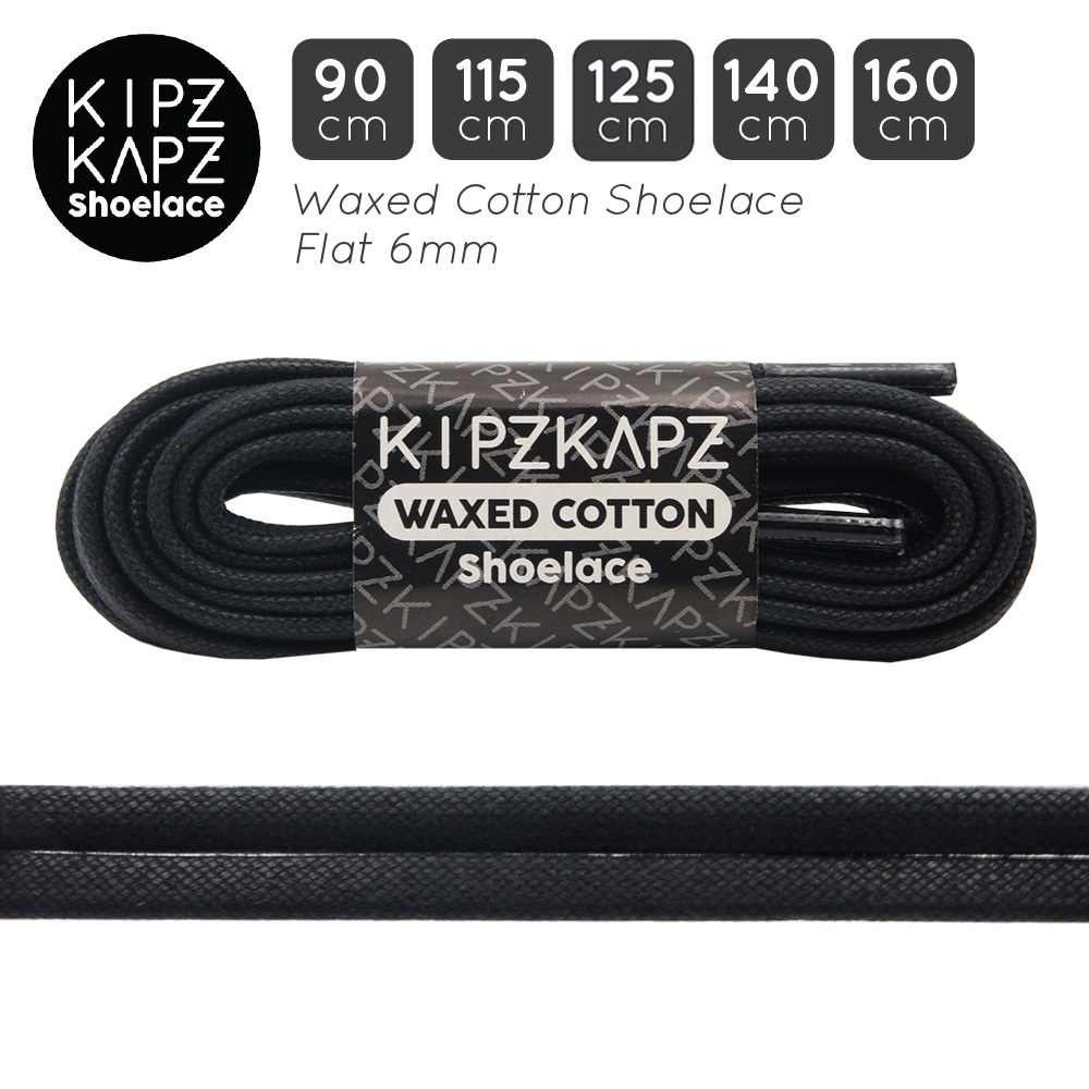 Jual KIPZKAPZ TALI SEPATU LILIN PIPIH GEPENG - FLAT WAX COTTON SHOELACE 6MM - W5 BLACK - 90CM ...