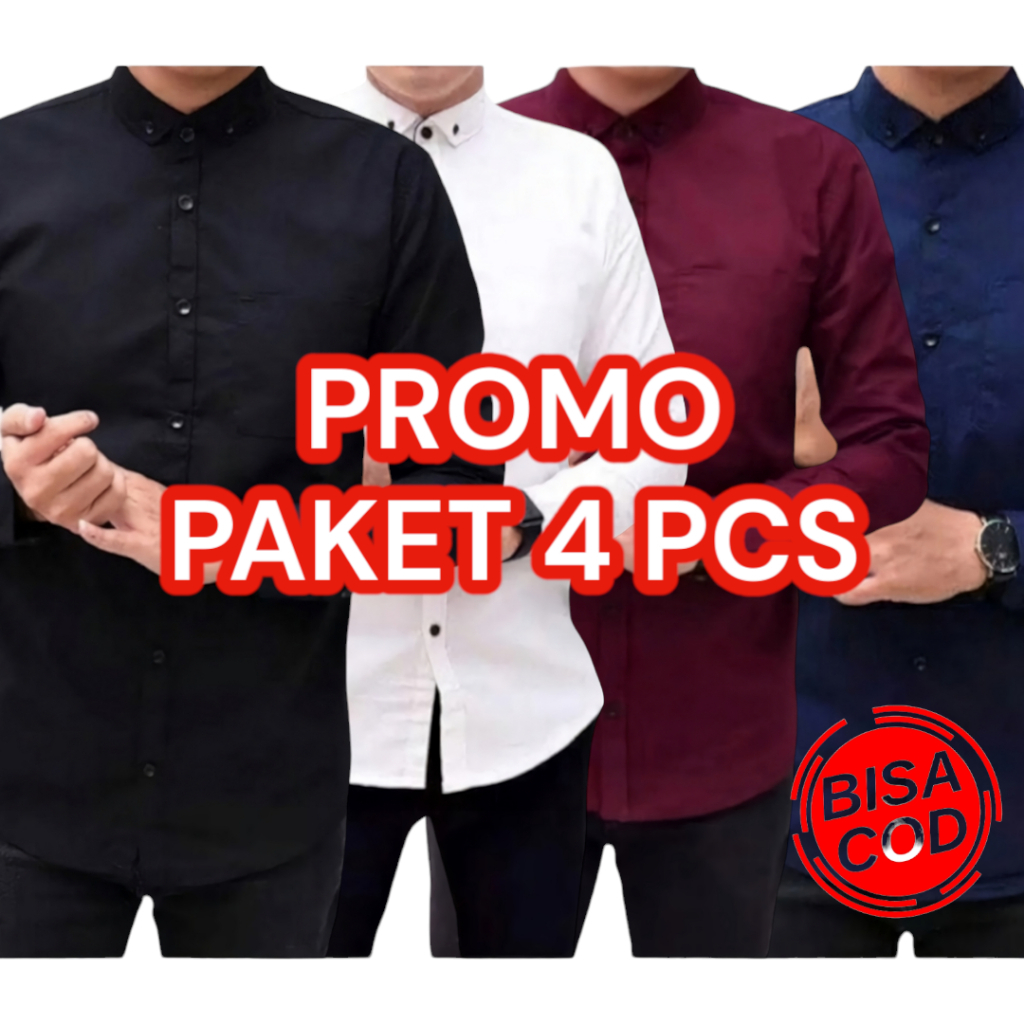 Jual Paket Hemat 4 PCS Kemeja Pria Polos Lengan Panjang Slimfit Terbaru ...