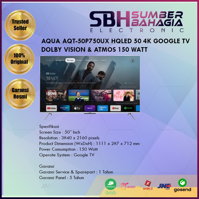 Jual AQUA AQT-50P750UX HQLED 50 4K GOOGLE TV DOLBY VISION & ATMOS 150 WATT (NEW) | Shopee Indonesia