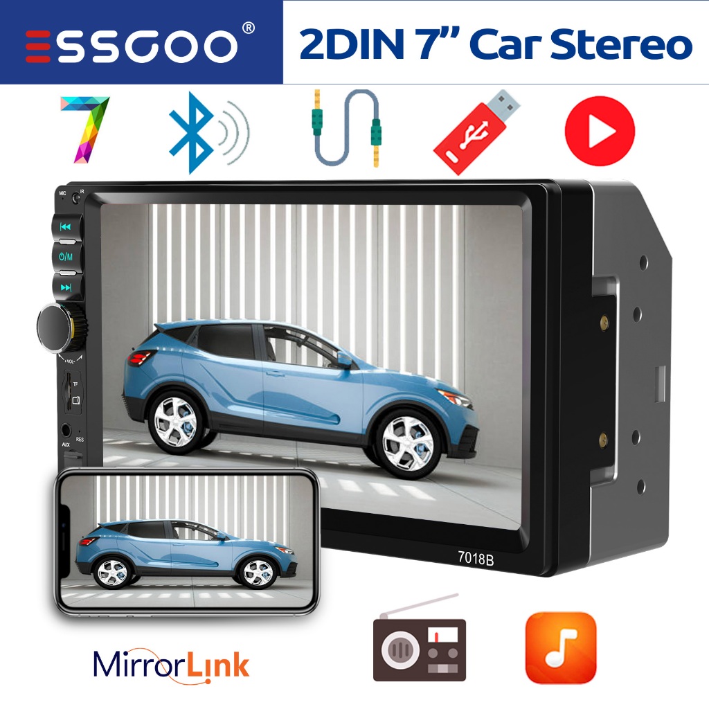 Jual ESSGOO Head Unit 7 inci Double Din Carplay Touch Screen Multimedia MP5 Player Support ...