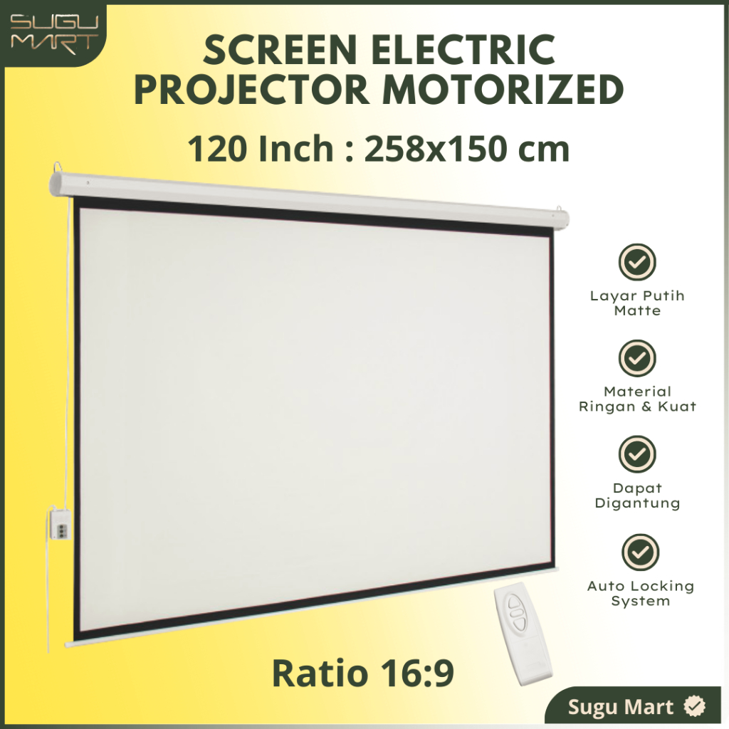 Jual Layar Screen Proyektor Motorized 120 inch Ratio 4 :3 / 16:9 ...