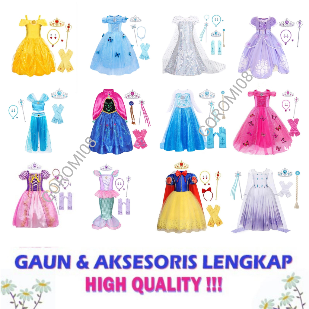 Jual Gaun + Aksesoris / Kostum Princess / Kostum anak perempuan / kostum putri disney / dress ...