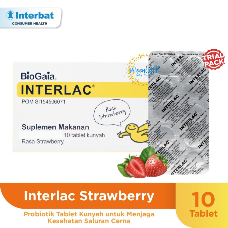 Jual Interlac Probiotik Tablet Kunyah Strawberry - 1 Strip @ 10 tablet ...
