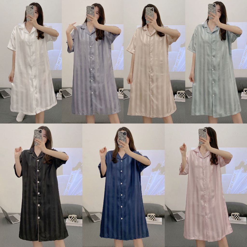 Jual Kyara Dress Sleepwear Daster Tidur Satin Silk Piyama Wanita Lengan ...