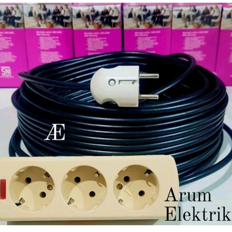 Jual Kabel Roll 10 meter full Kabel serabut 2x1.5 + Steker colokan SNI + Stopkontak 3 lubang ...