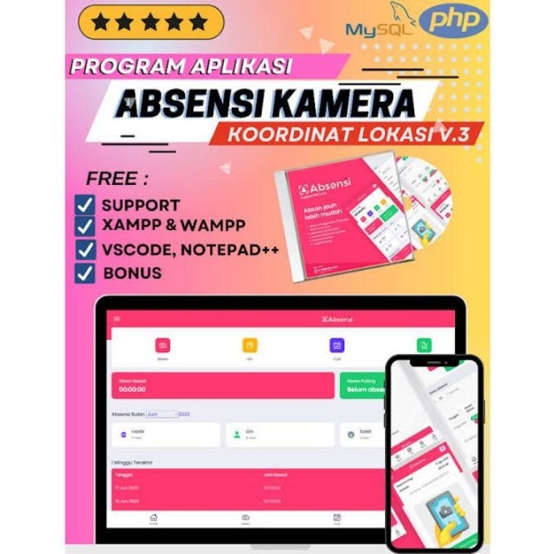 Jual ABSENSI DIGITAL DENGAN FOTO SELFIE DAN KORDINAT LOKASI (INCLUDE SOURCE CODE) | Shopee Indonesia
