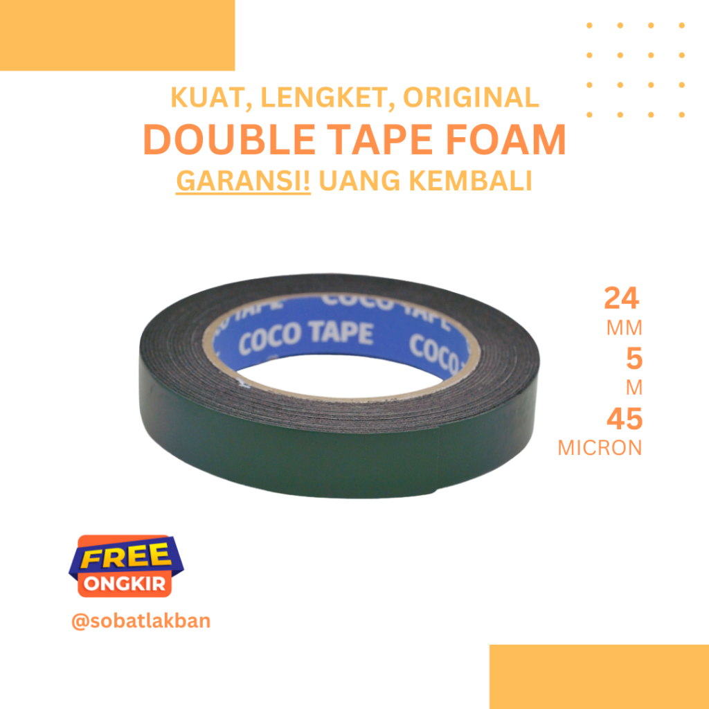 Jual DOUBLE TAPE FOAM HIJAU COCO TAPE 1 INCH x 5 METER | Shopee Indonesia