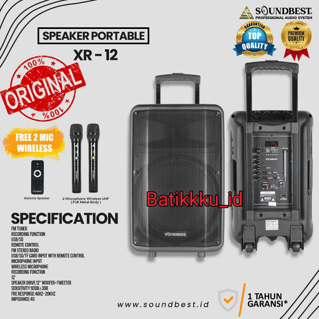 Jual Speaker Aktif Portable SOUNDBEST XR12 XR 12 ORIGINAL 12 INCH FREE 2 MIC WIRELESS | Shopee ...