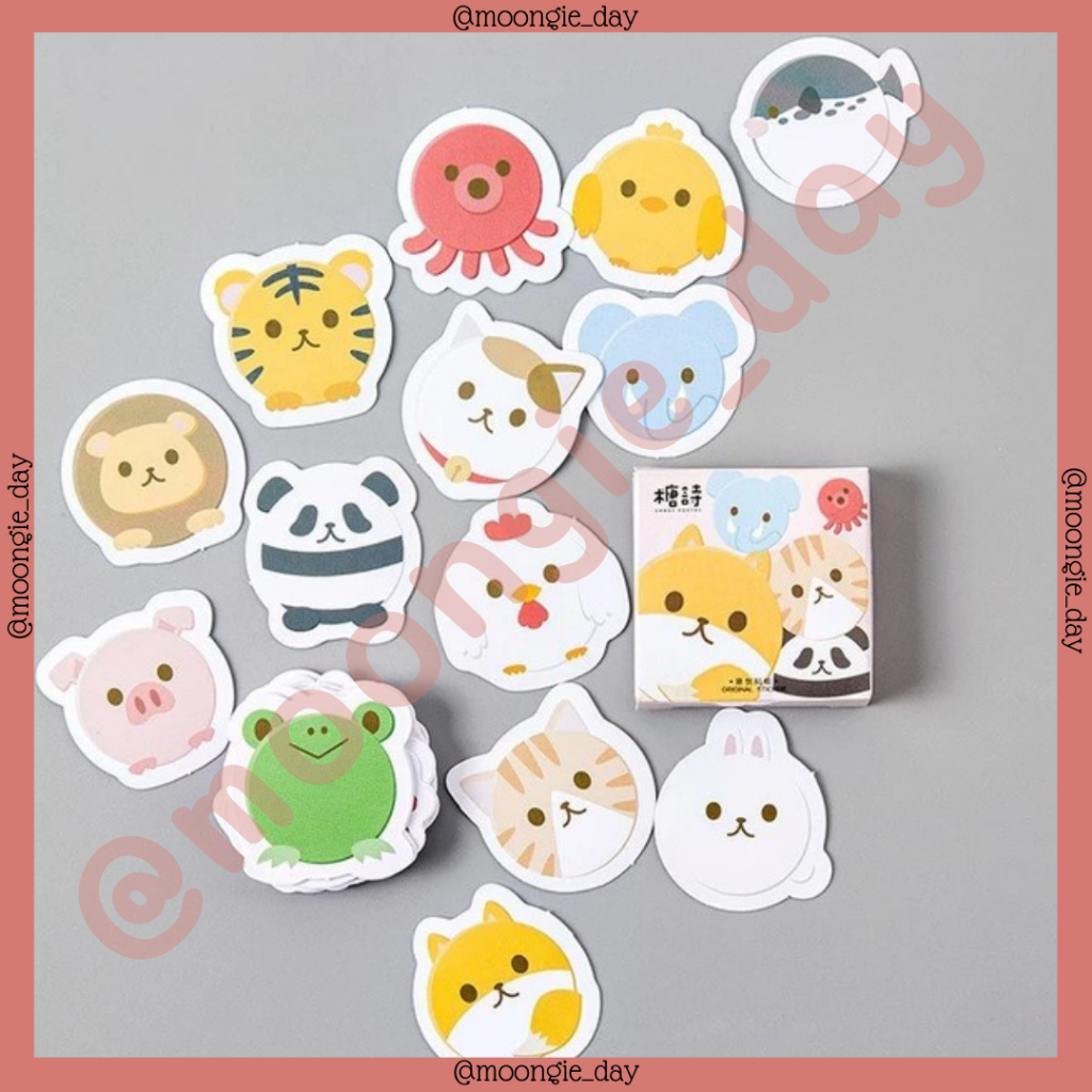 Jual 45-50 PCS/BOX STIKER KERTAS TEMA CUTE ROUND ANIMAL CHIBI HEWAN ...