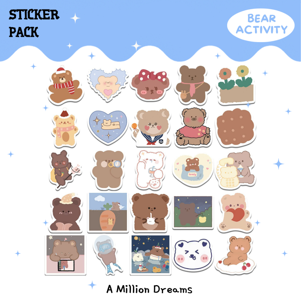 Jual BEAR ACTIVITY - 8 PCS STICKER PACK WATERPROOF + FREEBIES | stiker ...