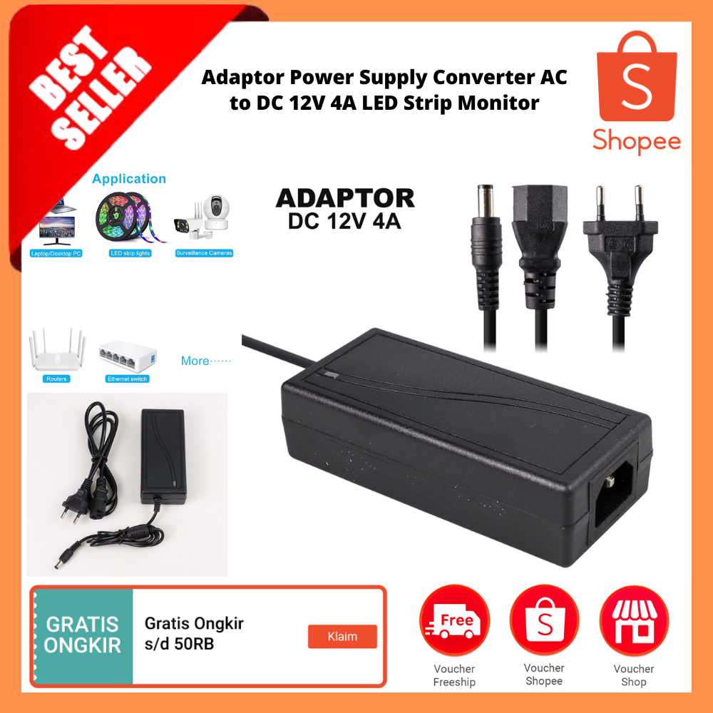 Jual Adaptor Power Supply Converter AC to DC 12V 4A LED Strip Monitor ...