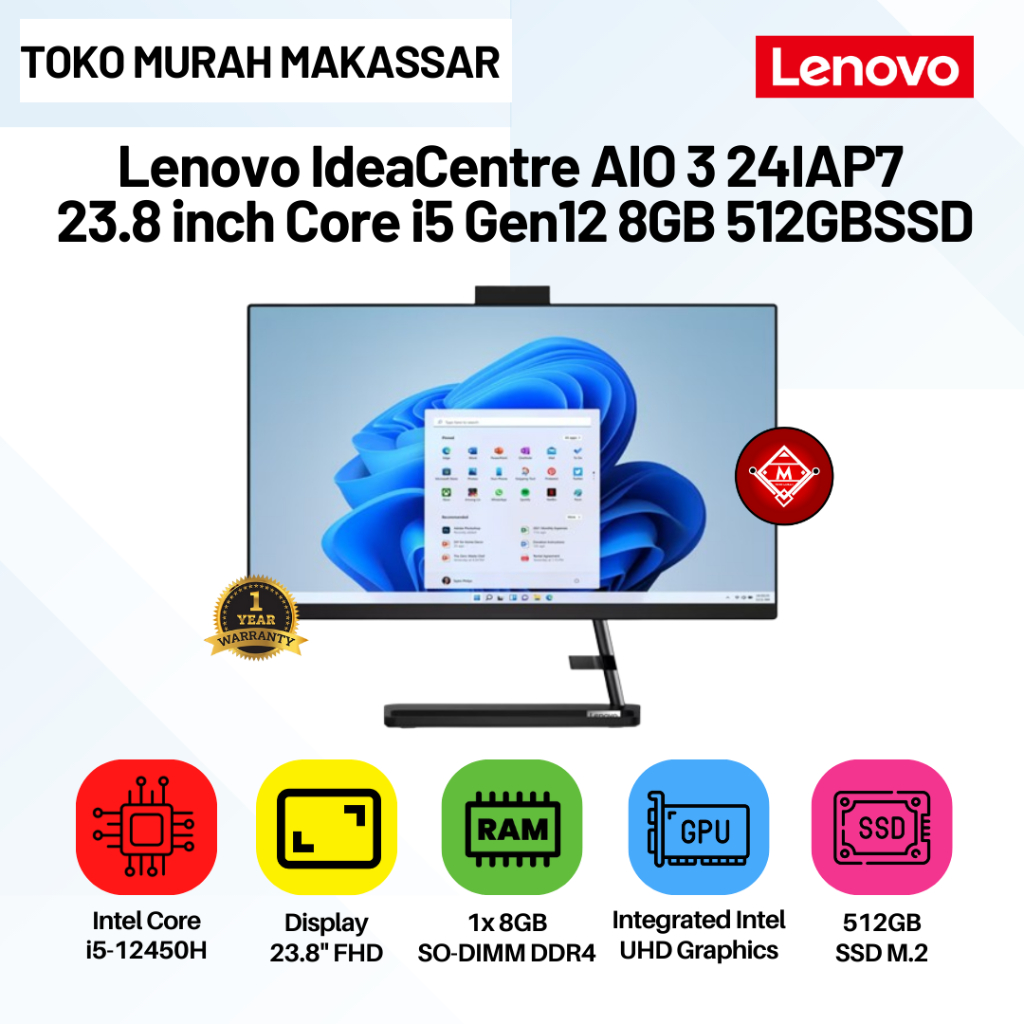 Jual Lenovo IdeaCentre AIO 3 24IAP7 23.8 inch Core i5 Gen12 8GB ...