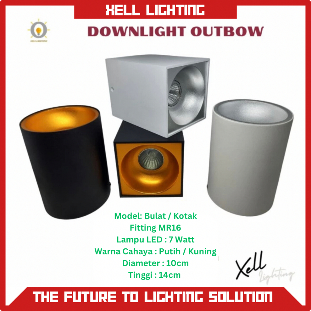 Jual KAP LAMPU DOWNLIGHT OUTBOW BULAT / KOTAK + LAMPU LED 7W 1 SET ...