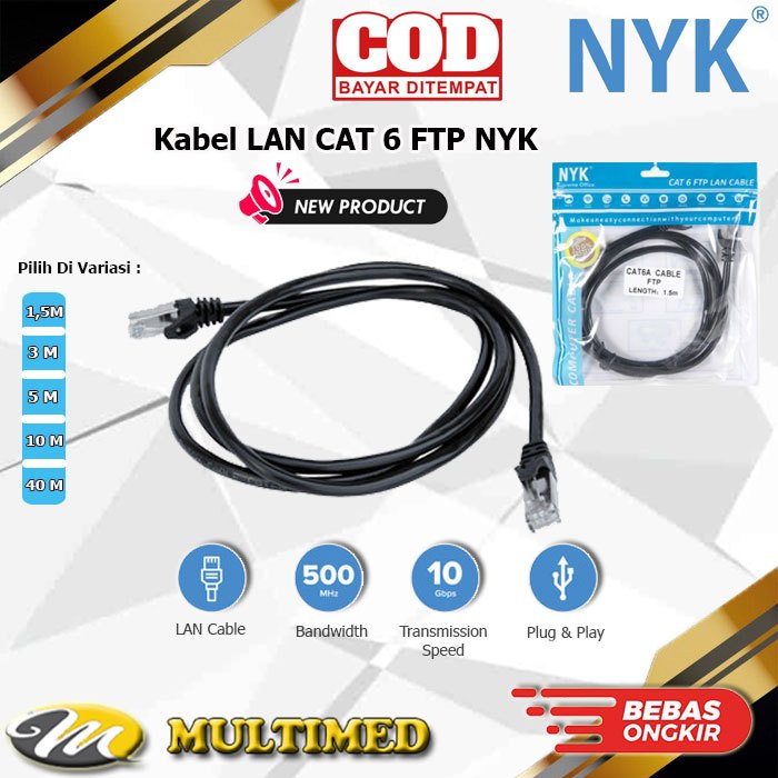 Jual Cable NYK Kabel LAN PC CAT 6A FTP 1,5 Meter -5 Meter | Shopee Indonesia