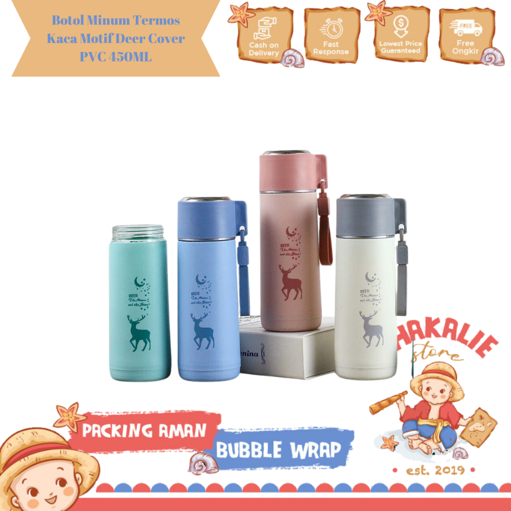 Jual Botol Minum Termos Kaca Tahan Suhu Panas Dingin Motif Deer Cover ...