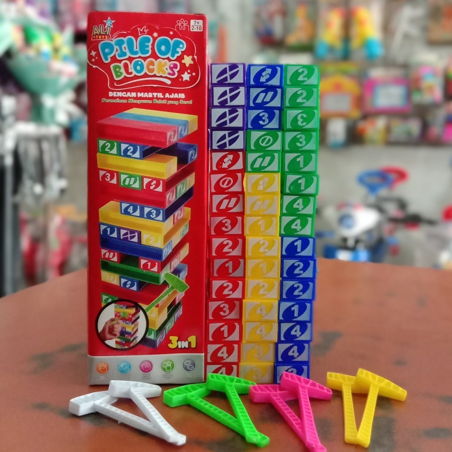 Jual Pile Of Blocks Balok 3in1 Balok Susun Tower Stacking Toys Board ...