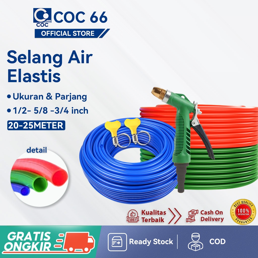 Jual PAKET SEMPROTAN SELANG AIR ELASTIS DOP 1/2 5/8 3/4 20 METER 1 ROL ...