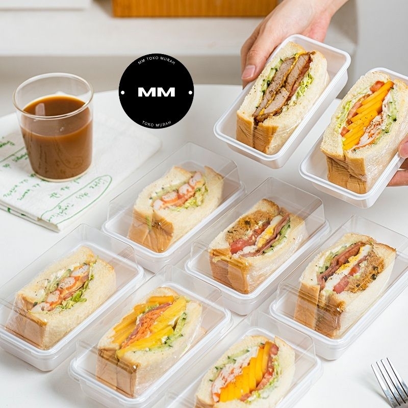 Jual 10pcs box sandwich kotak mika tray sandwich roti cake dessert ...