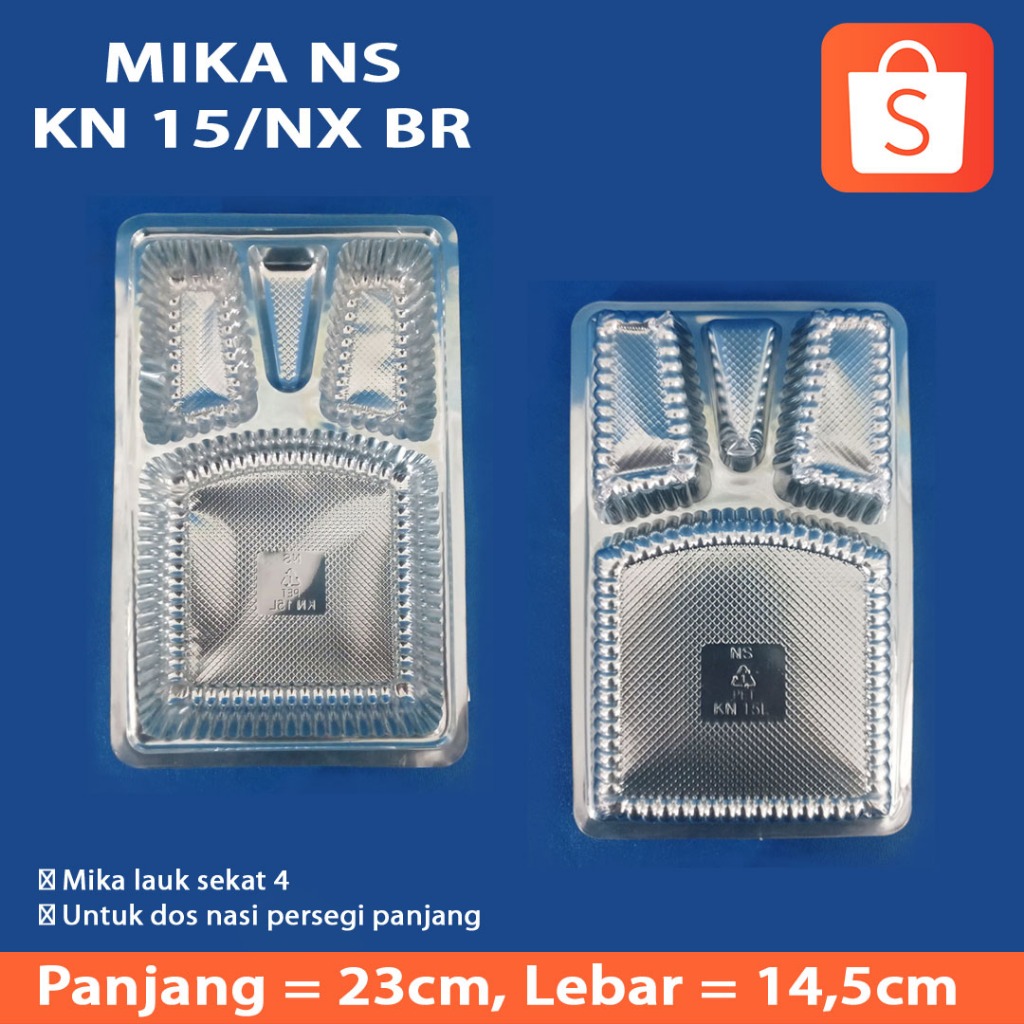 Jual MIKA NS KN 15 / NX SEGI / MIKA LAUK PERSEGI PANJANG SEKAT 4 (50 PCS) | Shopee Indonesia