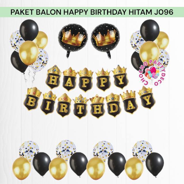 Jual Paket Balon HAPPY BIRTHDAY HITAM GOLD J096 / Dekorasi Ulang Tahun ...