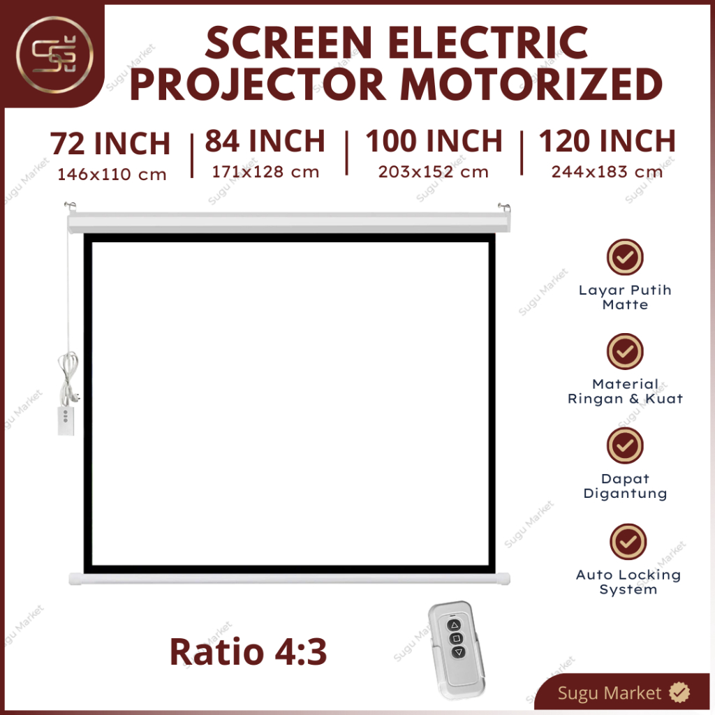 Jual Screen Projector Motorized Electric With Remote "72 - 120" / Layar ...