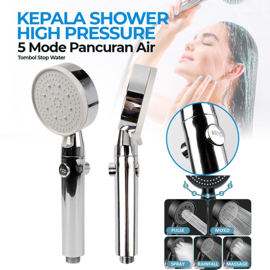 Jual Kepala Shower Mandi Minimalist High Pressure 5 Mode Pancuran Air Kamar Mandi | Shopee Indonesia