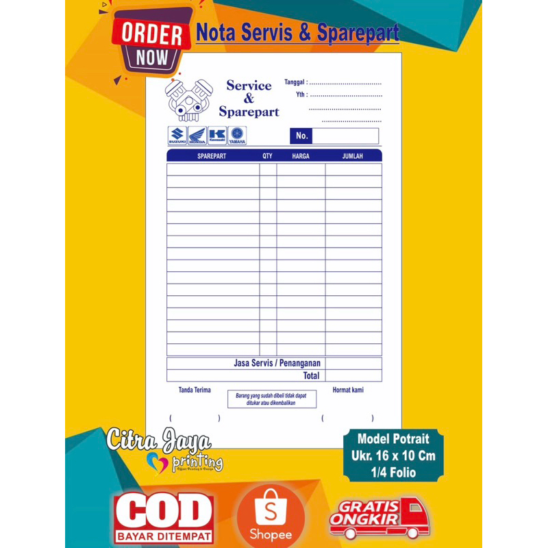 Jual [READYSTOCK] Nota Bon Bengkel / Toko Sparepart & Service (Model ...
