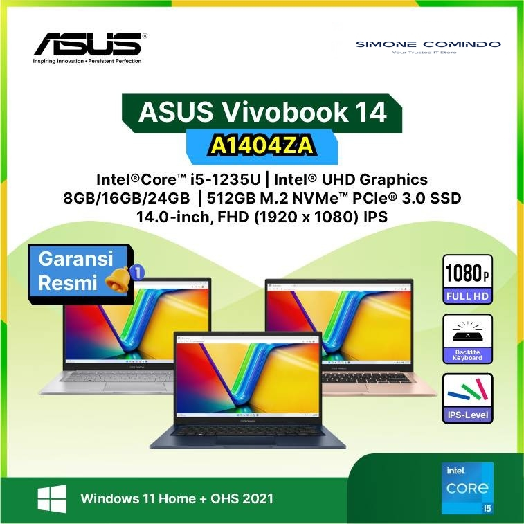 Jual ASUS Vivobook 14 A1404ZA i5-1235U 16GB 512GB iRis Xe 14" FHD OHS ...