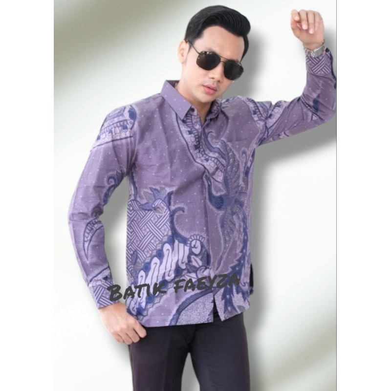 Jual Kemeja batik pria lengan panjang, Hem batik, Atasan batik Motif prabujaya ungu mauve bahan ...
