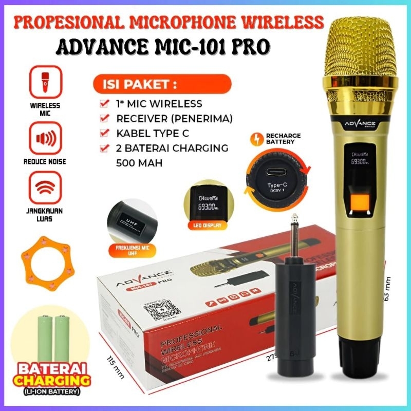 Jual Advance 101 Pro Mic Karaoke Microphone wireless Profesional Mikrofon Bluetooth Garansi ...